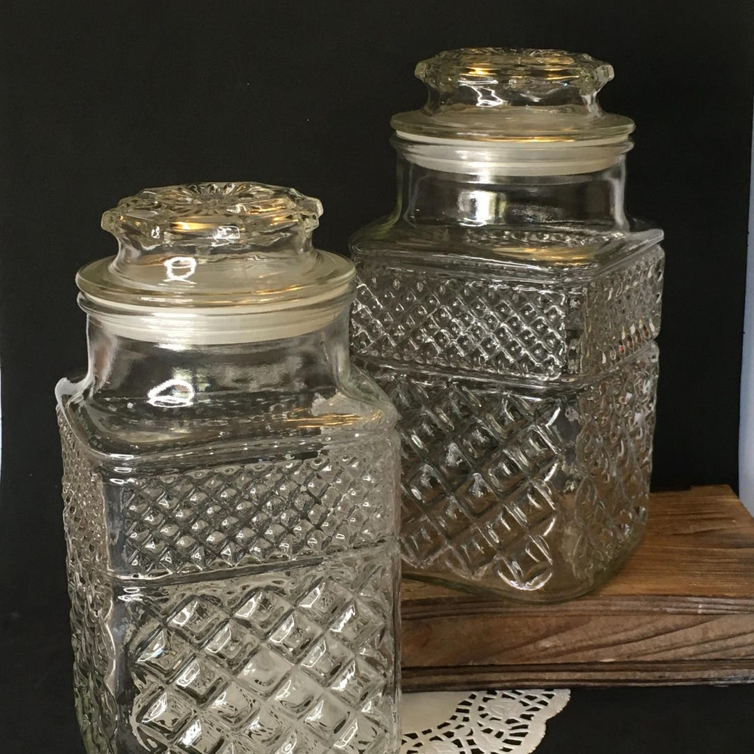 Anchor Hocking Wexford Textured Diamond Pattern Clear Glass Cannister ...
