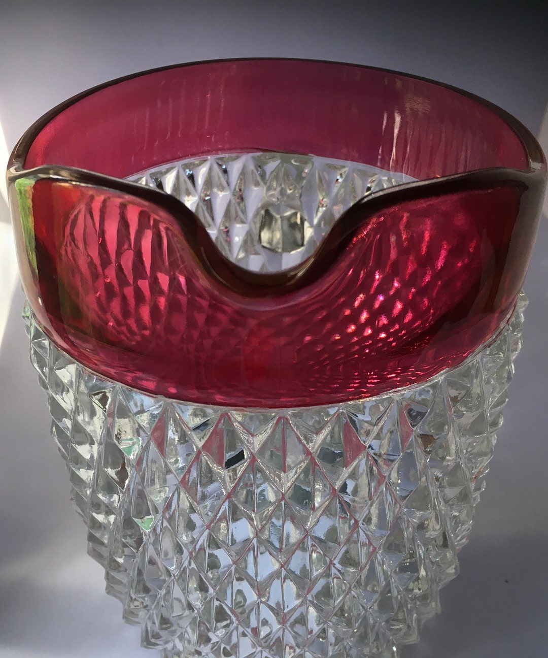 Large Elegant Indiana Glass Co Diamond Point Cut Cranberry Pitcher Red ...