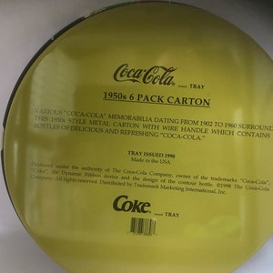 Coca Cola Round Tin Serving Tray Rolling Tray 1950's 6 Pack - 1998 Gold ...