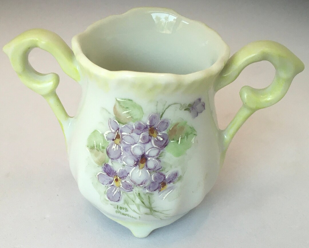 Elegant Artist Signed White Porcelain Miniature Creamer Double Handle ...