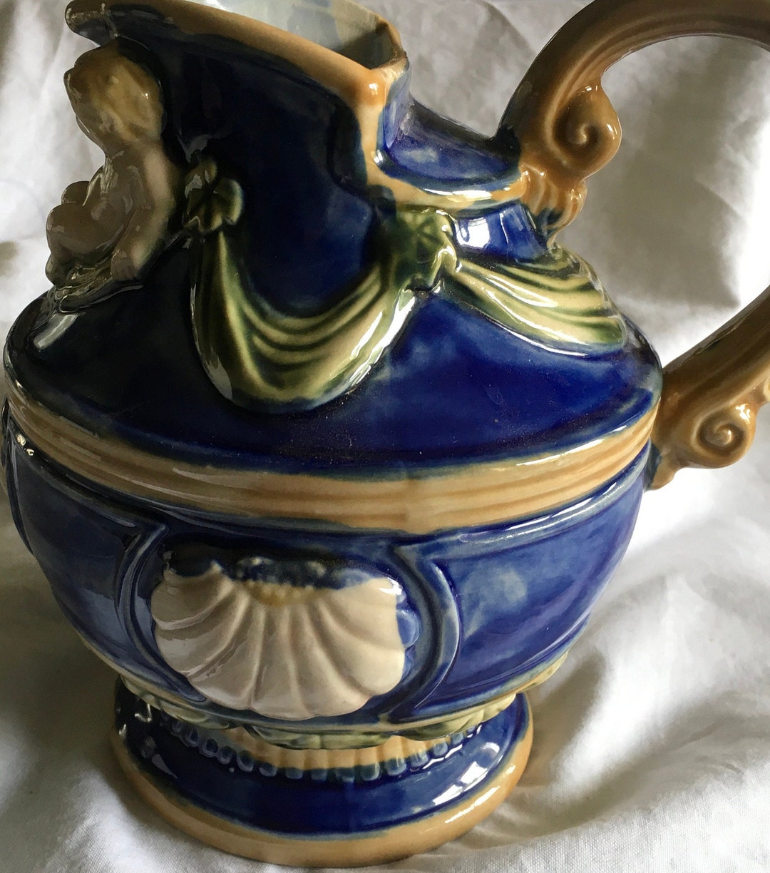 Italian Hand Painted Cherubs and Shells Water Jug Pitcher Ewer Flagon ...