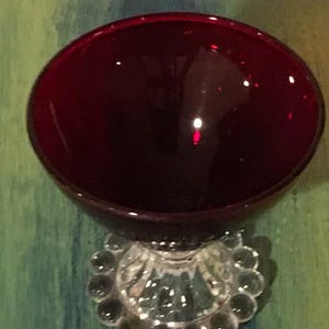 Beautiful Deep Ruby Red Glass Desert Dish Bowl With Clear Pedestal Base ...