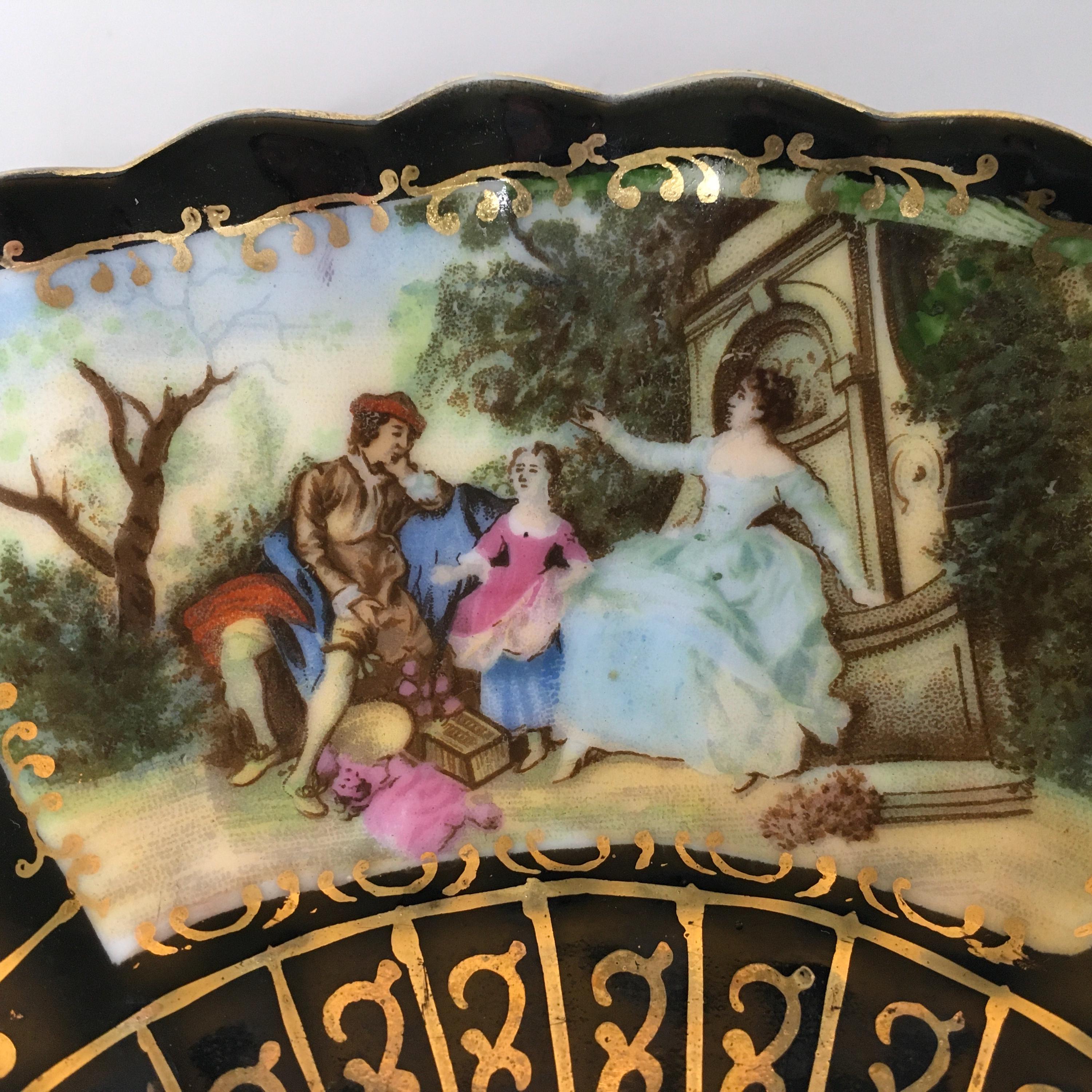Victorian Romance Folding Fan Porcelain Shelf Wall Décor Hand Painted ...