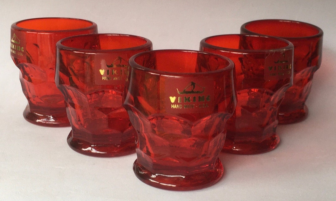 Set of 5 Vintage Viking Ruby Red Glass Georgian Honeycomb 2 Oz Shot ...