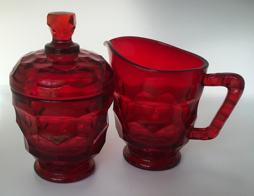 3-piece Set Vintage Viking Ruby Red Georgian Honeycomb Creamer and ...