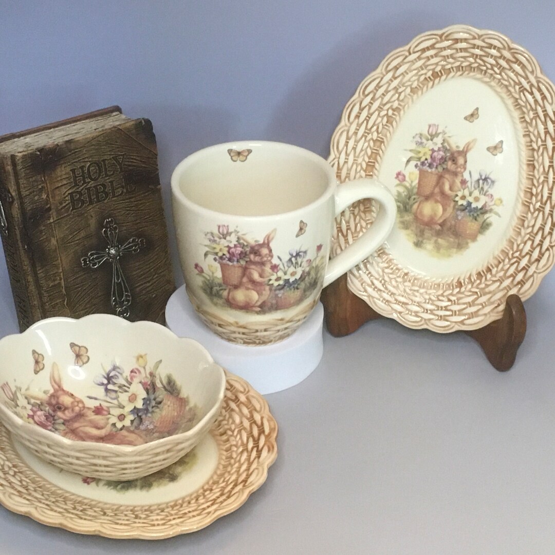 Set Easter Treasure Easter Tablescape Tableware 16 Oz Coffee Cup Bowl ...