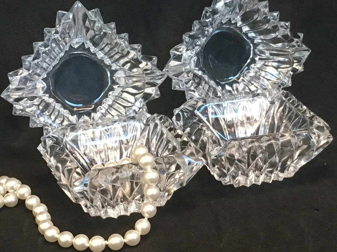 Set of Four Vintage Rossini Cut Crystal Square Diamond Dip Bowl Candle ...