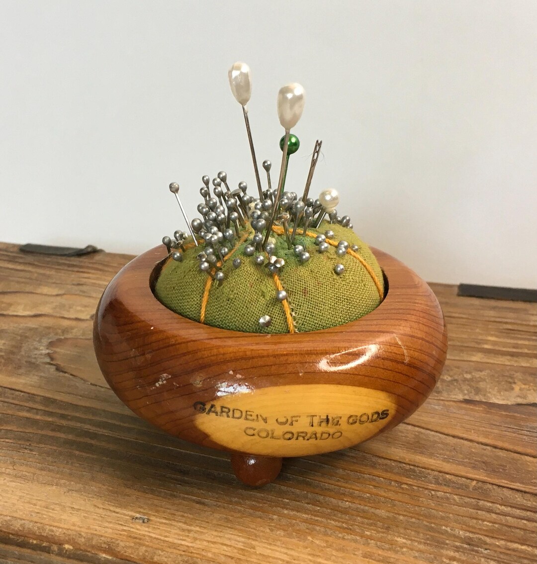 Midcentury Wood Stool Pin Cushion Garden of the Gods Colorado Souvenir ...