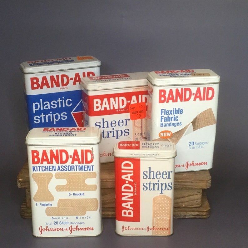 Set Variety Band-aid Tin Cans Pharmacy Medicine Cabinet Décor Grocer ...