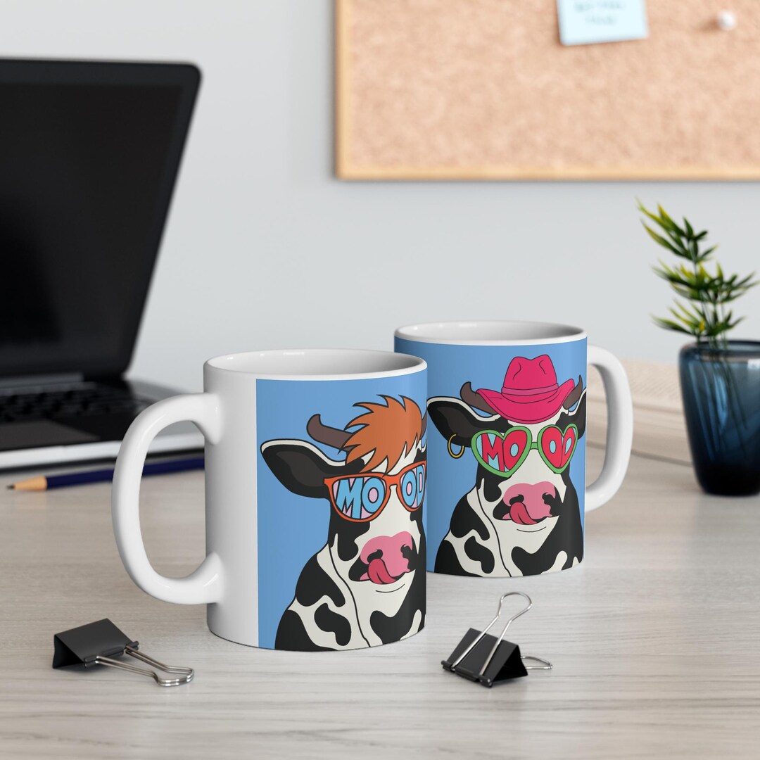 Coffee Mugs, Moody Cows Design, Funny Cow Mug, Unique Animal Cup, Fancy ...