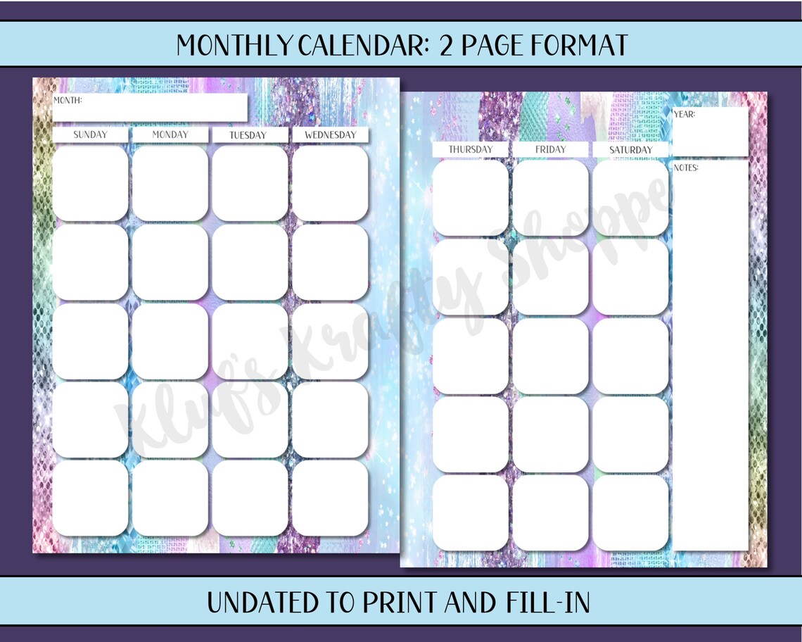 Blank Calendar Bundle: Printable Calendar Planner Schedule - Etsy