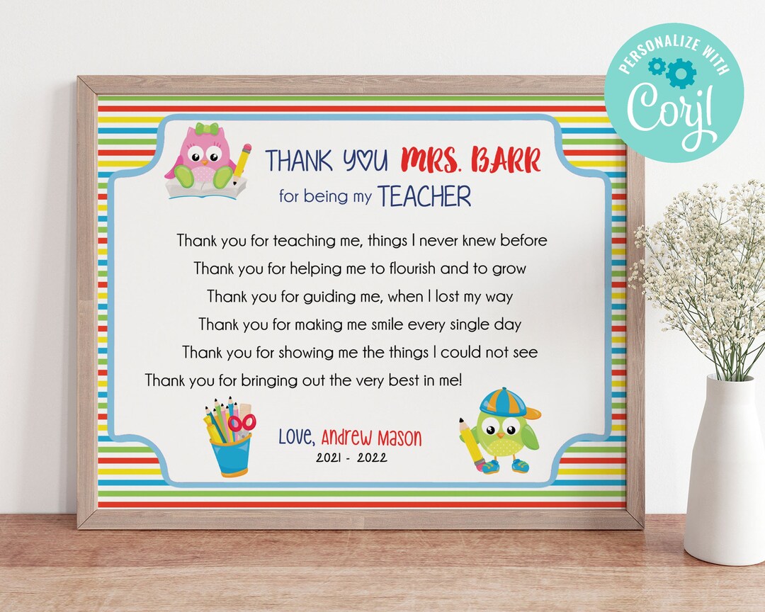 Teacher Appreciation Gift Printable Gift, Special Teacher Poem, Digital ...