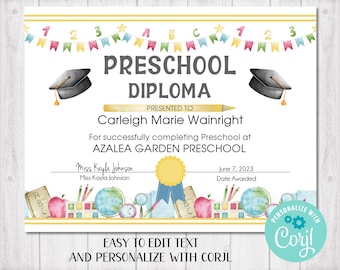 DIY Editable Grade School Diploma, Grade School Graduation, School ...