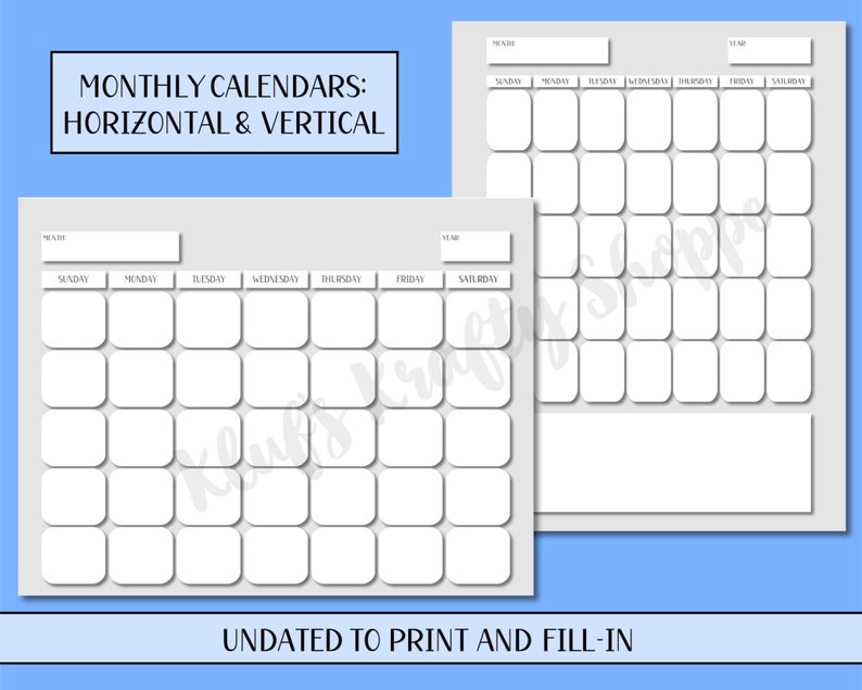 Blank Calendar Bundle: Printable Calendar, Planner, Schedule Pages ...