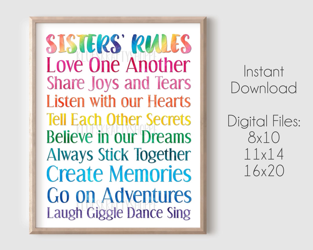 Sisters Rules, Instant Download Printable Digital Download, Wall Art ...