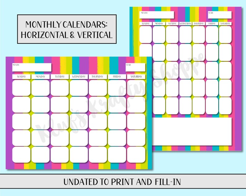 Blank Calendar Bundle: Printable Calendar, Planner, Schedule Pages ...