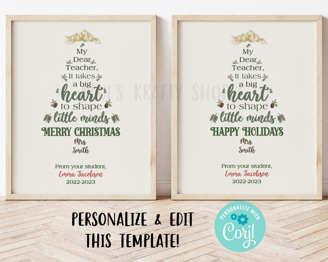 Teacher Appreciation Gift Printable, Merry Christmas Teacher Gift ...