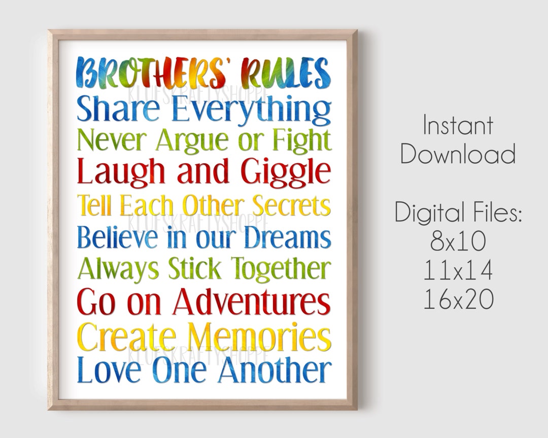Brothers Rules, Instant Download Printable Digital Download, Wall Art ...