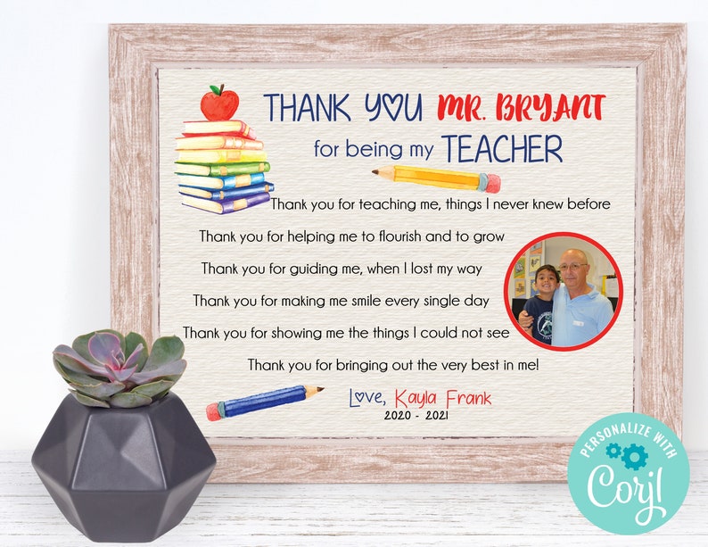 Teacher Appreciation Gift Printable Gift With Photo, Special Teacher ...