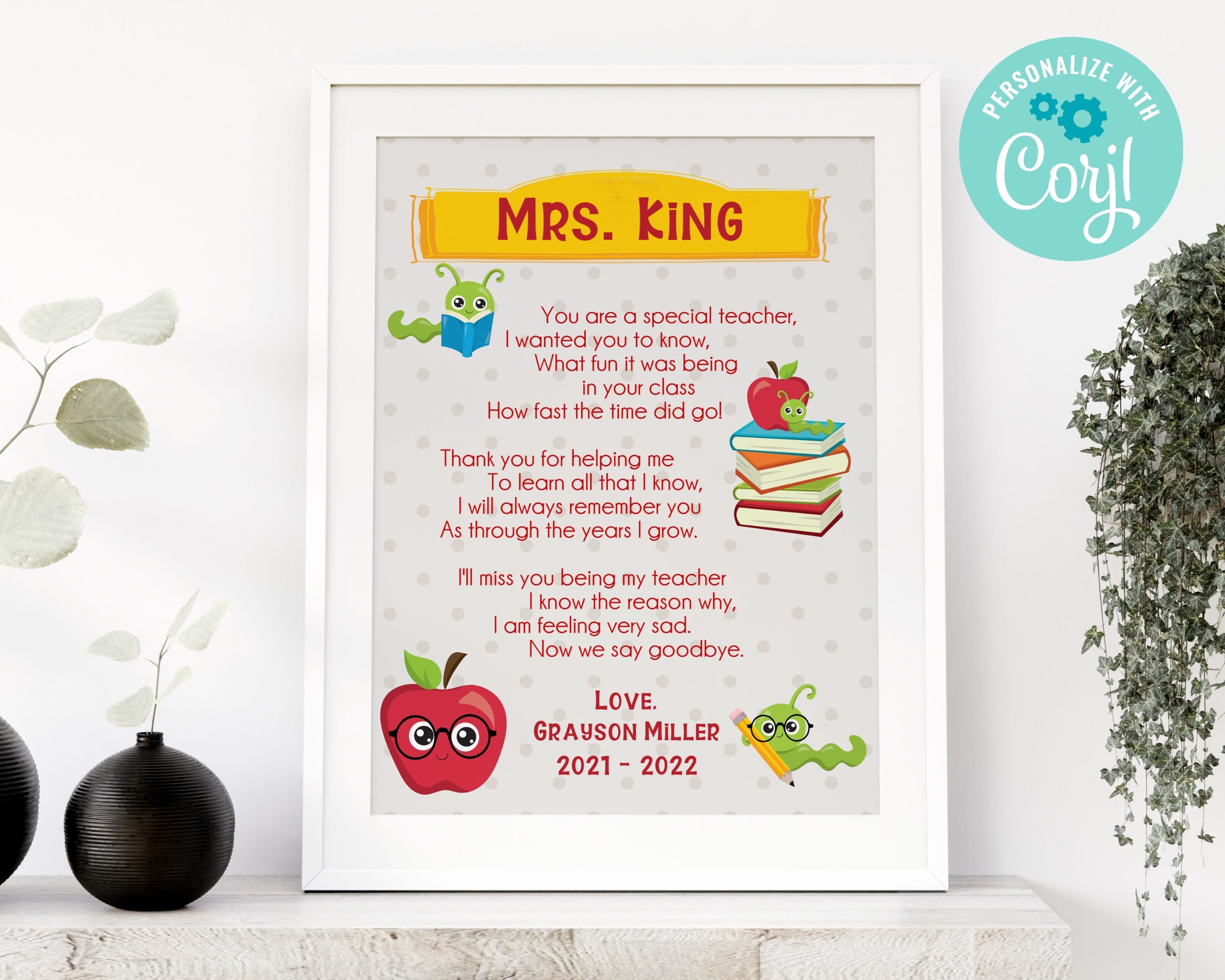 Teacher Appreciation Gift Printable Gift, Special Teacher Poem Apple ...