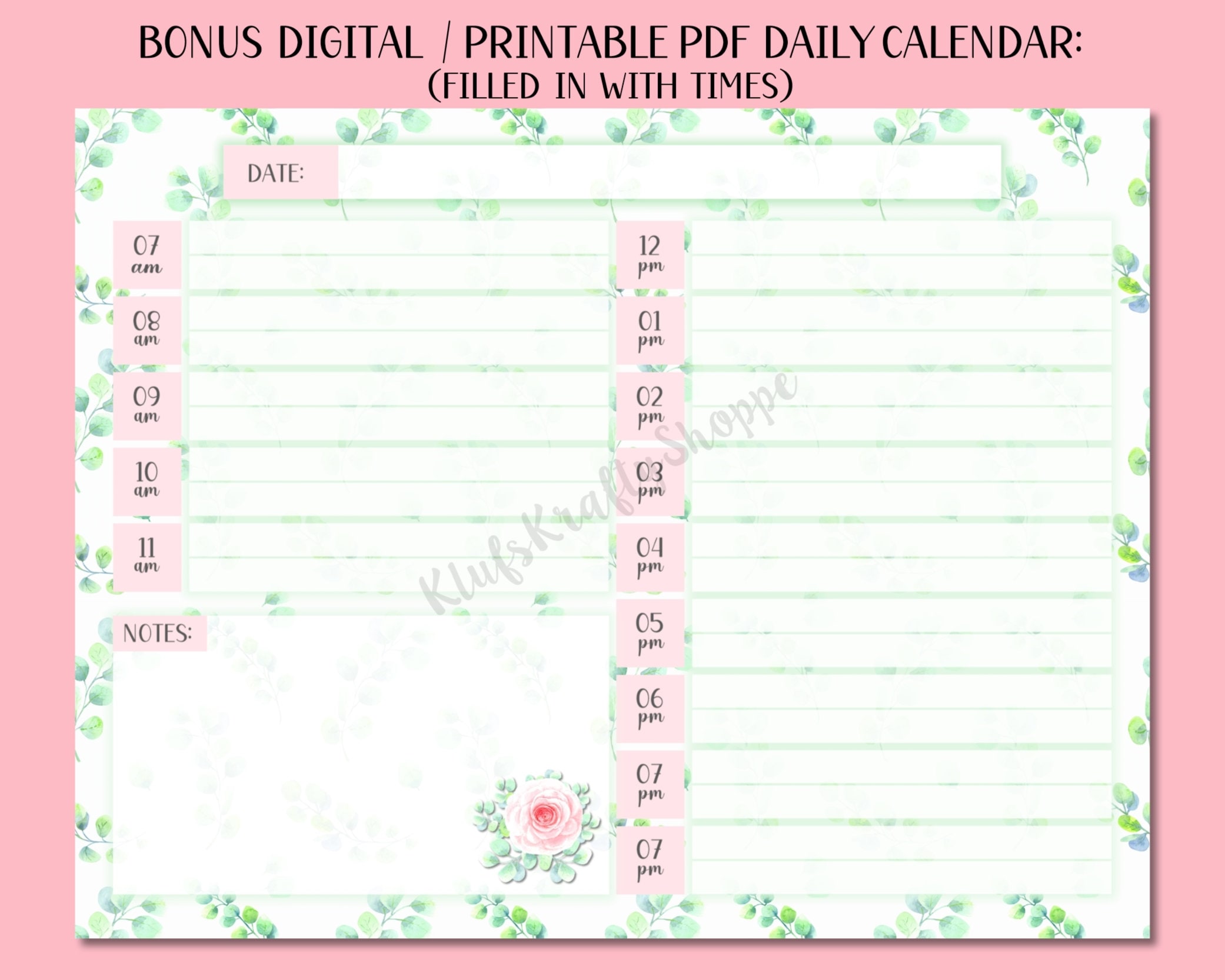 Blank Undated Calendar, Digital Planner Schedule Pages, Undated Weekly ...