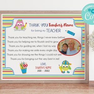 Teacher Appreciation Gift Printable Gift With Photo, Special Teacher ...