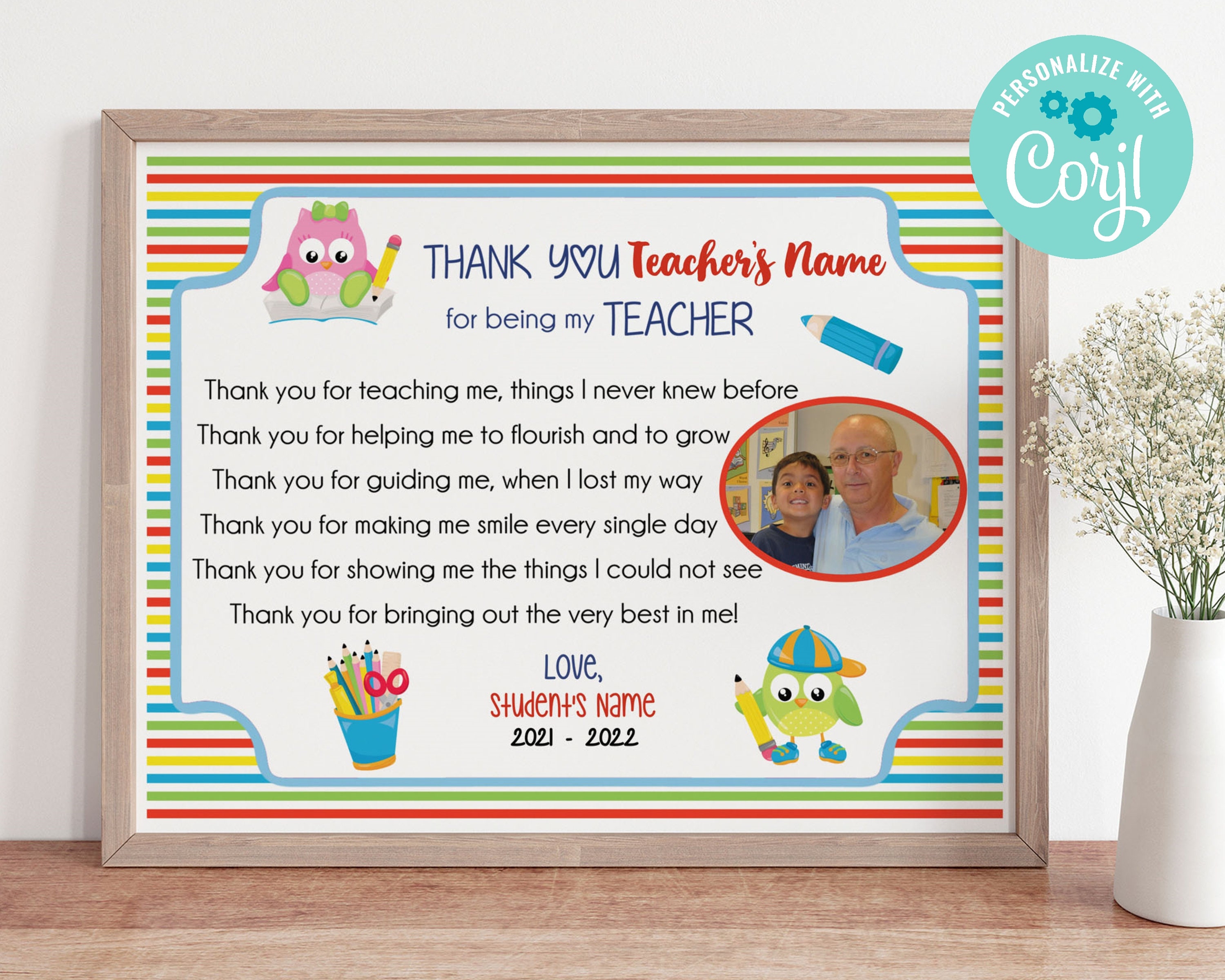 Teacher Appreciation Gift Printable Gift With Photo, Special Teacher ...