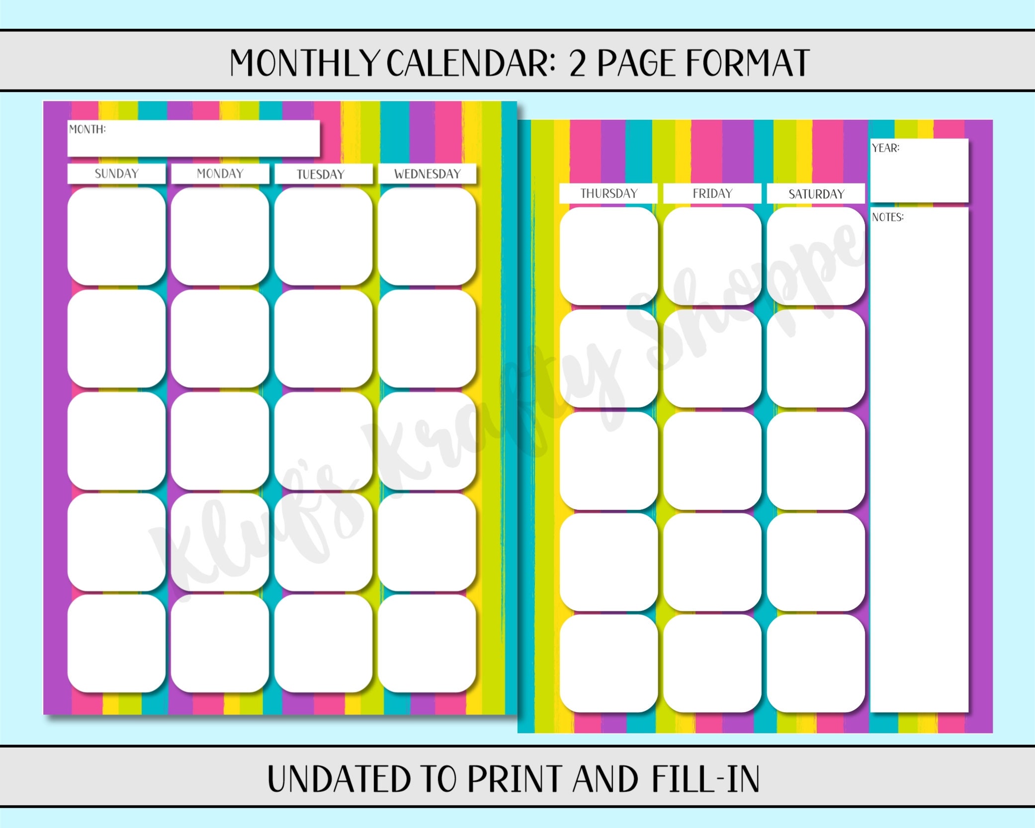 Blank Calendar Bundle: Printable Calendar, Planner, Schedule Pages ...