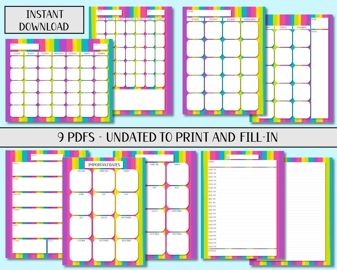 Blank Calendar Bundle: Printable Calendar, Planner, Schedule Pages ...