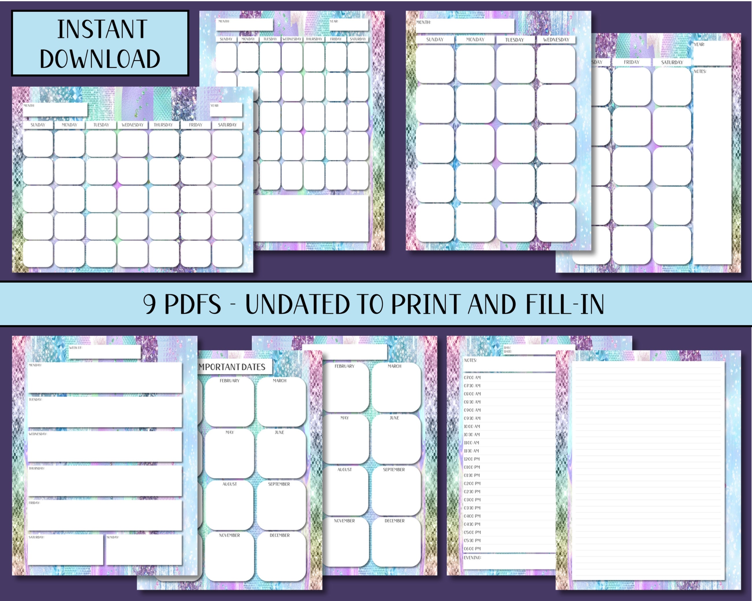 Blank Calendar Bundle: Printable Calendar, Planner, Schedule Pages ...