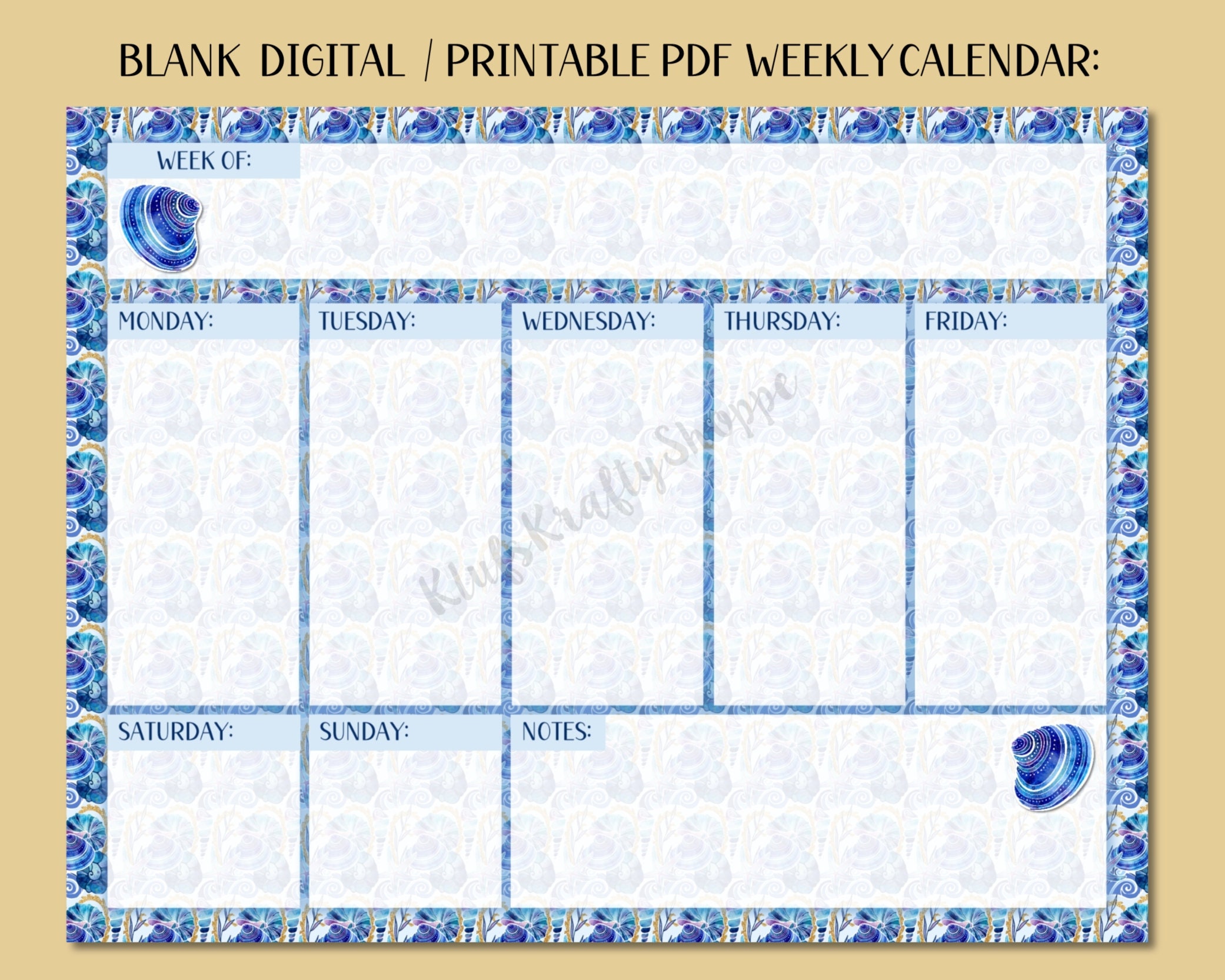 Blank Undated Calendar, Digital Planner Schedule Pages, Undated Weekly ...