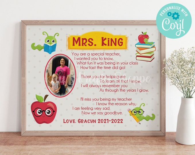 DIY Teacher Appreciation Gift Printable Gift, Special Teacher Poem ...