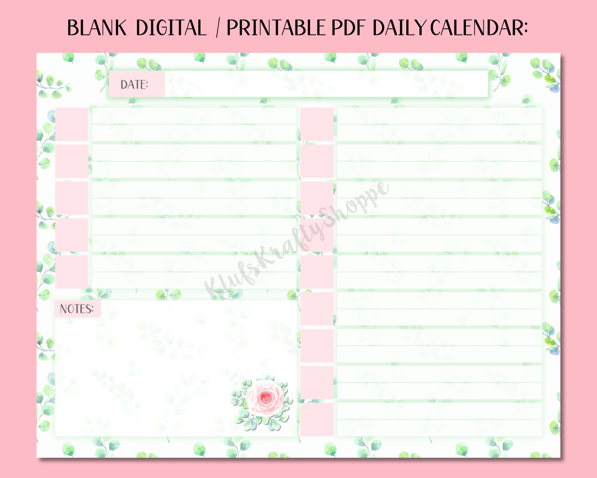 Blank Undated Calendar, Digital Planner Schedule Pages, Undated Weekly ...