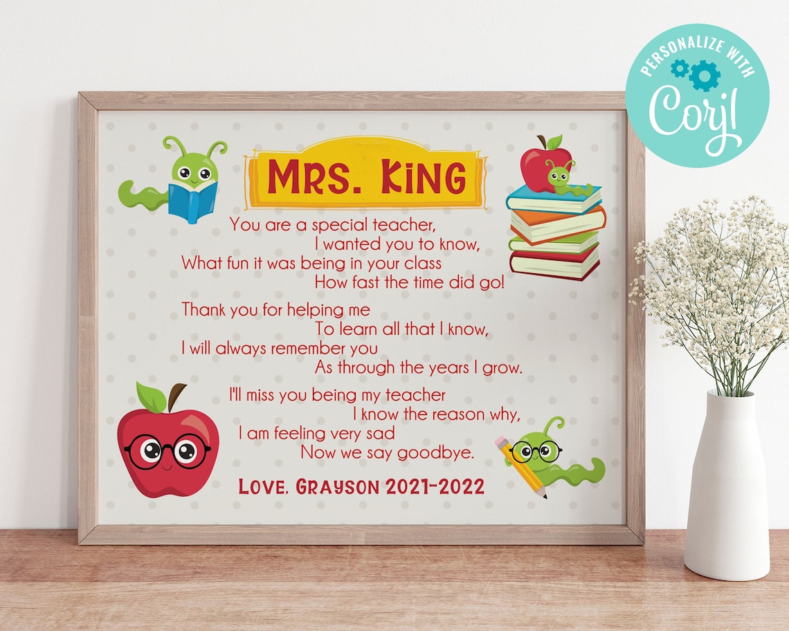 Teacher Appreciation Gift Printable Gift, Special Teacher Poem, Digital ...