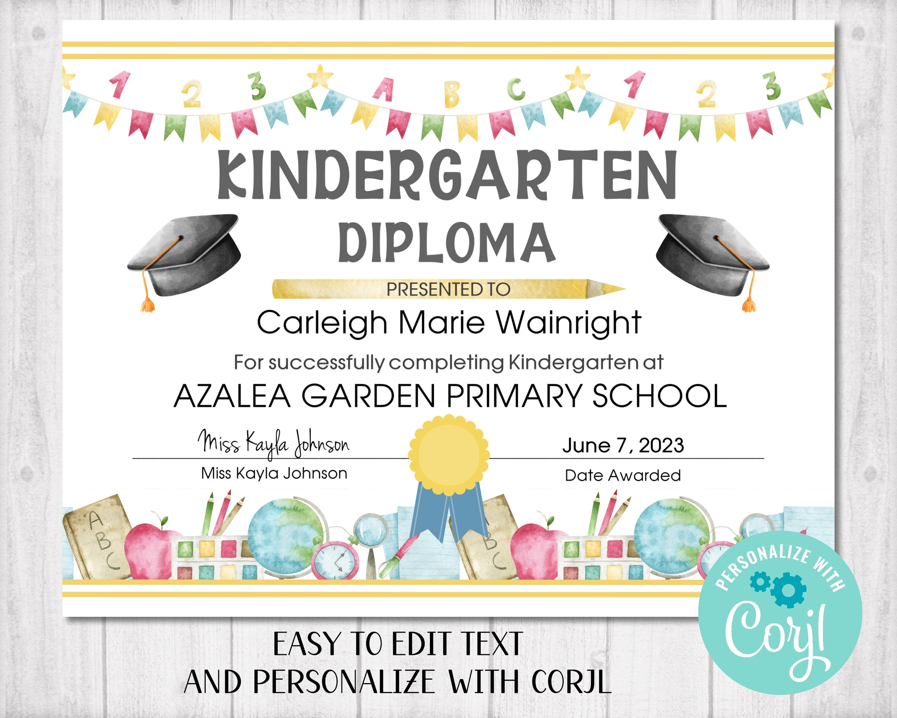 DIY Editable Kindergarten Diploma, Kindergarten Graduation ...