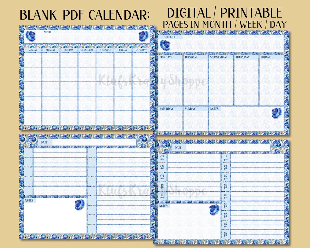 Blank Undated Calendar, Digital Planner Schedule Pages, Undated Weekly ...