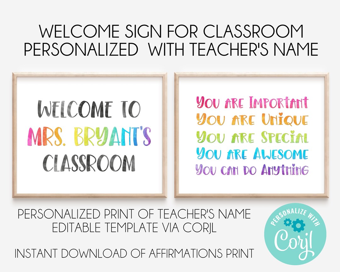 Personalized Teacher Gift, Classroom Welcome Sign & Affirmations ...