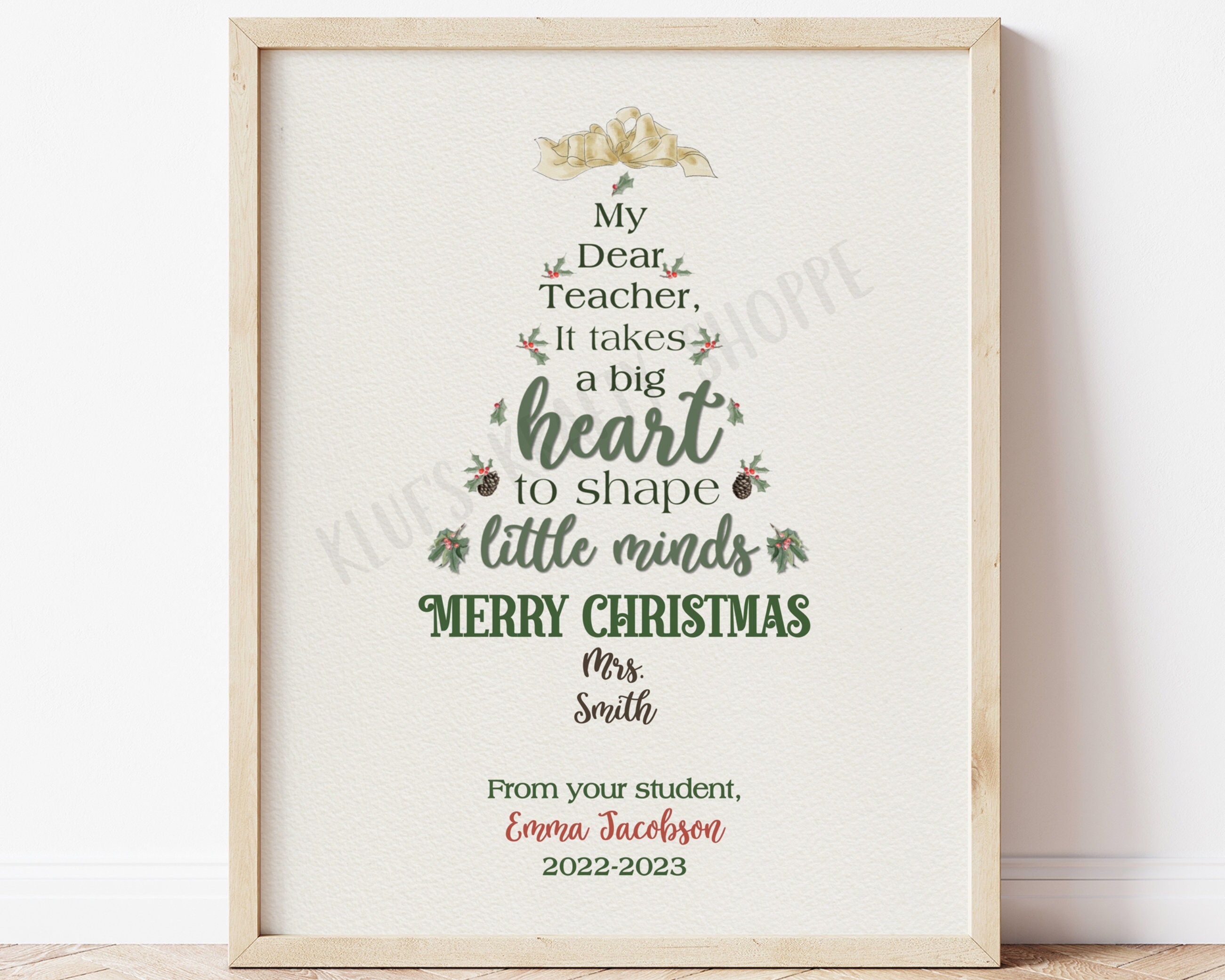 Teacher Appreciation Gift Printable, Merry Christmas Teacher Gift ...