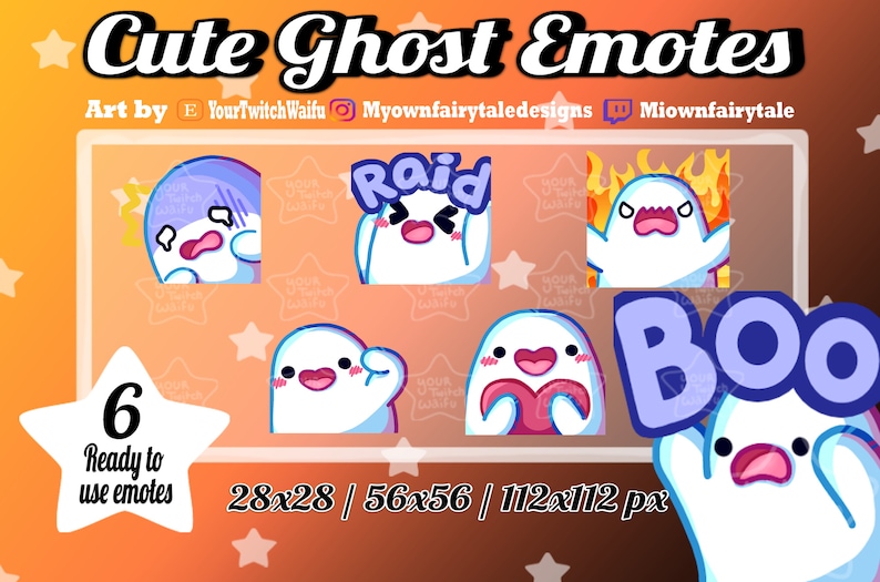 Cute Ghost Emotes - Twitch - Discord - Youtube - Kawaii - Chibi ...