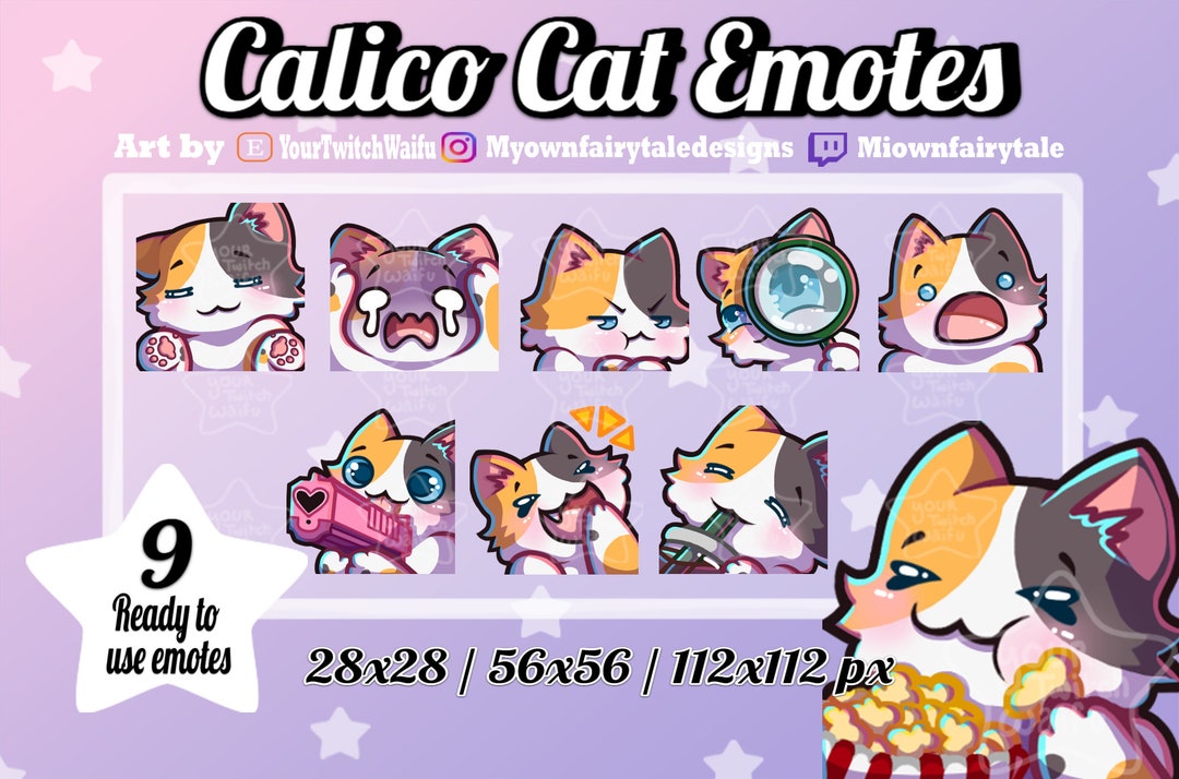 Calico Cat Emotes - Twitch - Discord - Youtube - Kawaii - Chibi - Cute ...