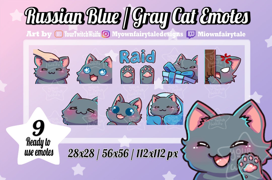 Russian Blue / Gray Cat Emotes - Twitch, Discord, Youtube - Kawaii ...