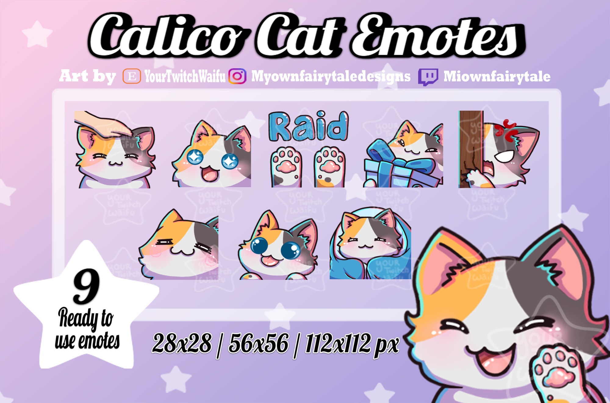 Calico Cat Emotes - Twitch, Discord, Youtube - Kawaii - Chibi - Cute ...
