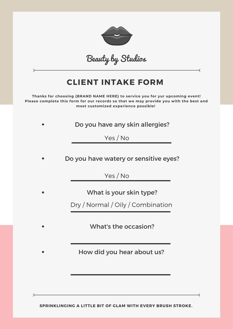 Basic Makeup Artist Intake Form | Etsy