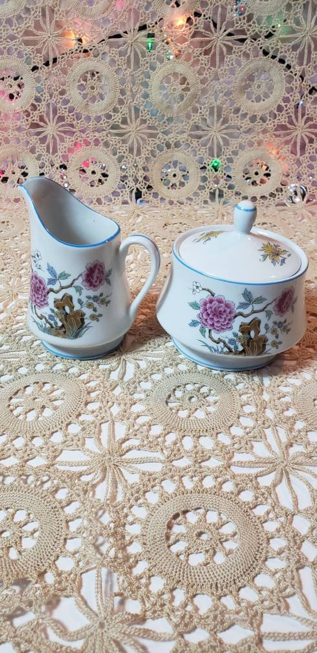 Dolphin Fine China Japan Rosetta Branches Flowers Sugar and Creamer No ...