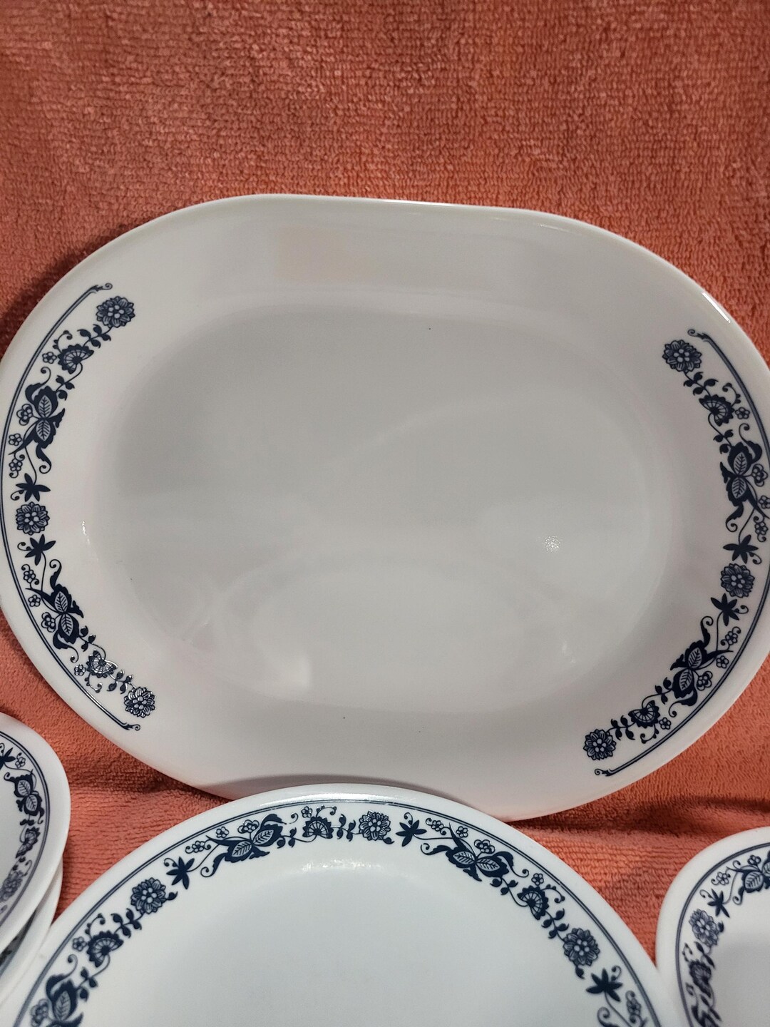 Vintage Corning Ware Blue Onion Old Town White Royal Blue USA 1 Platter ...