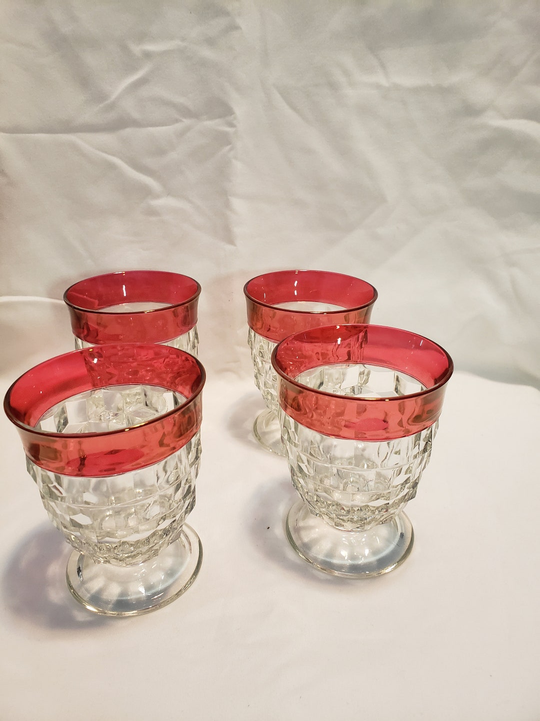 Vintage Indian Glass Ruby Red Flash Colony Whitehall Glasses 1960 Set ...