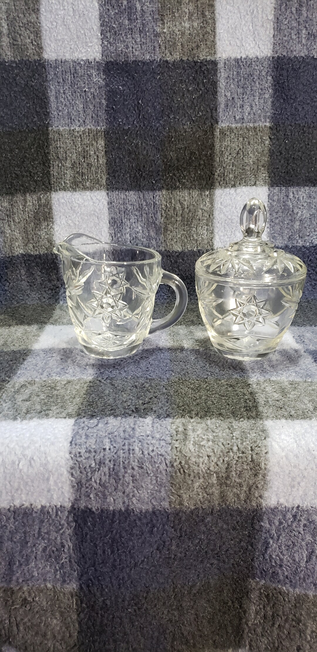 Vintage Anchor Hocking Pressed Glass Star of David Sugar and Creamer in ...
