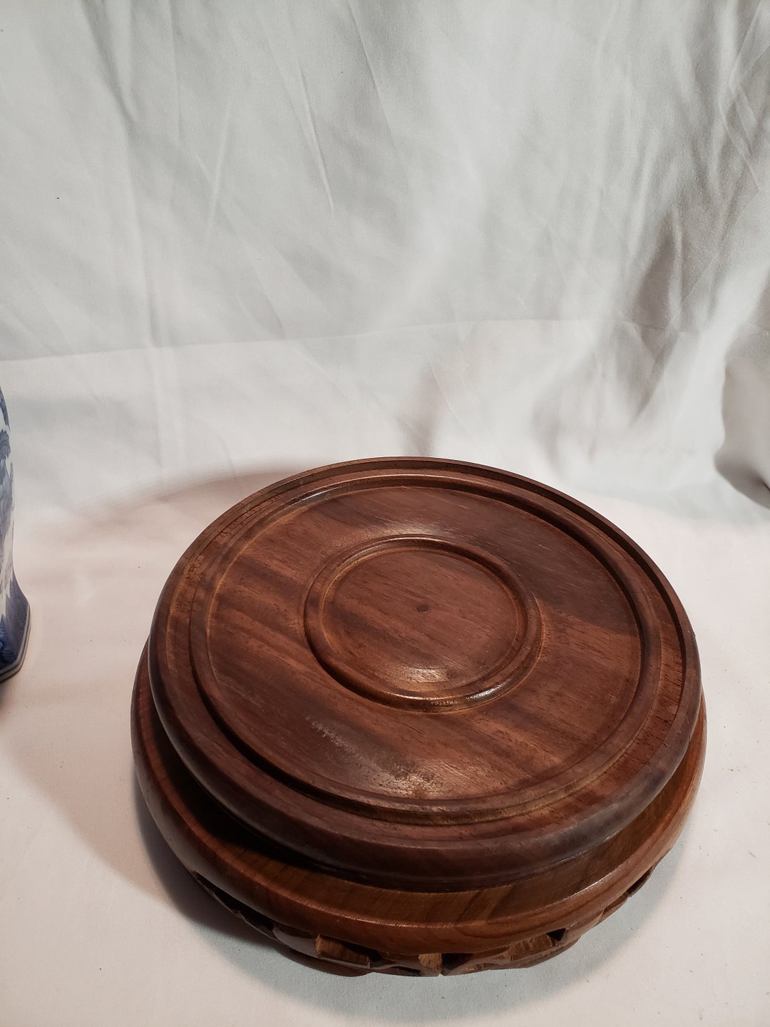 Large Chinese Hand Carved Wood Base Stand Display 8.50wx2.50t New in ...