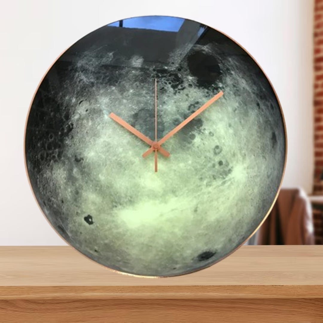 Moon Wall Clock, Moon Glow Clock, Planetary Decor, Glow in the Dark ...