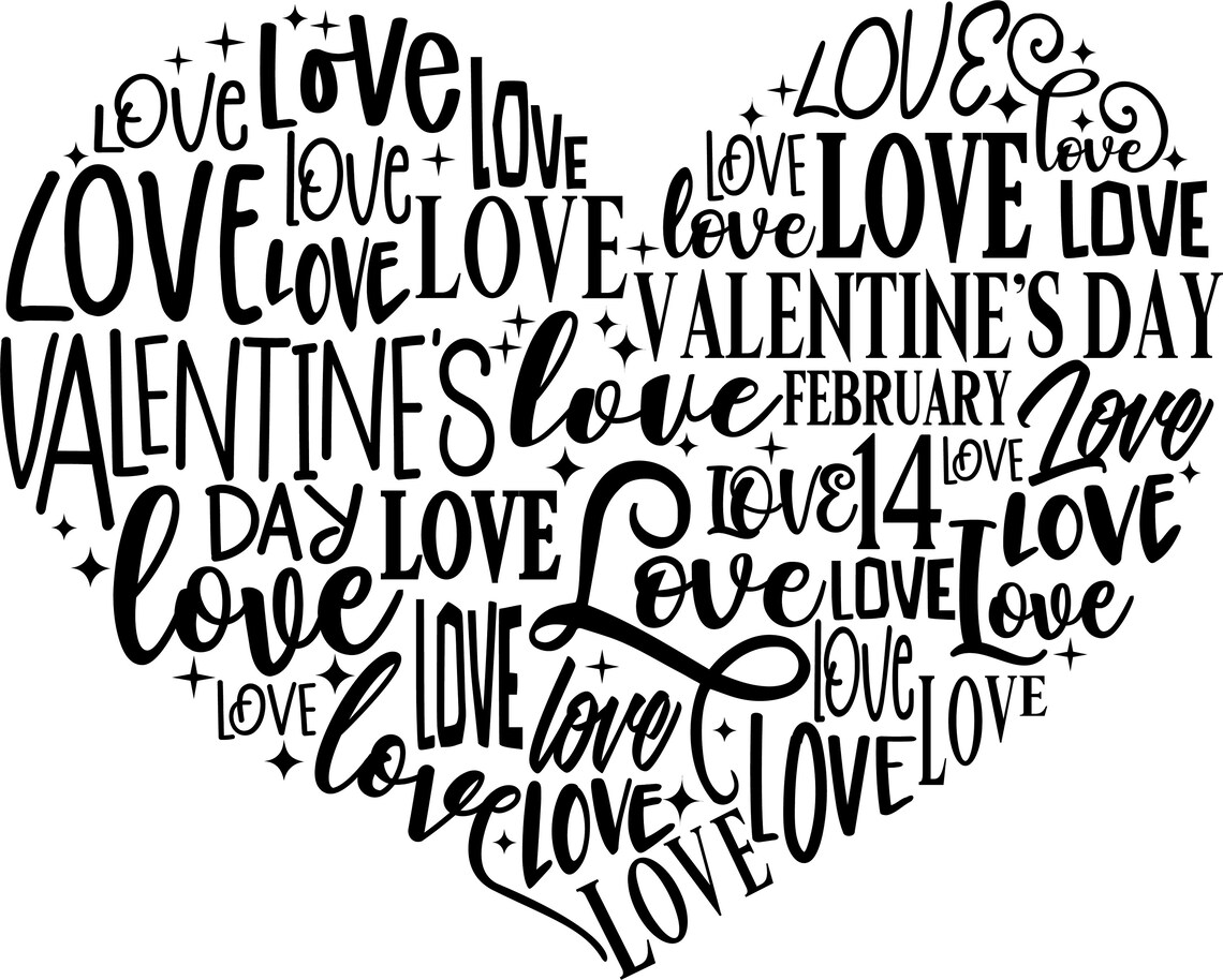 Heart Shaped Love Word Art Svg Png Jpg Eps Dxf | Etsy